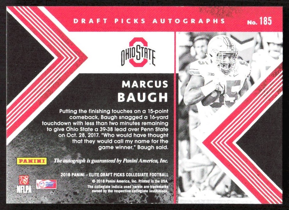 2018 9445B Panini Elite ASPIRATION Draft Picks Autographs Marcus Baugh ...