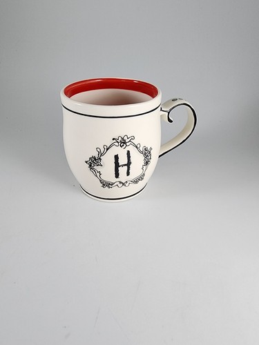 Katie Mandy Mug Letter Monogram Initial H Red Stripe Coffee Cup Cottage ...