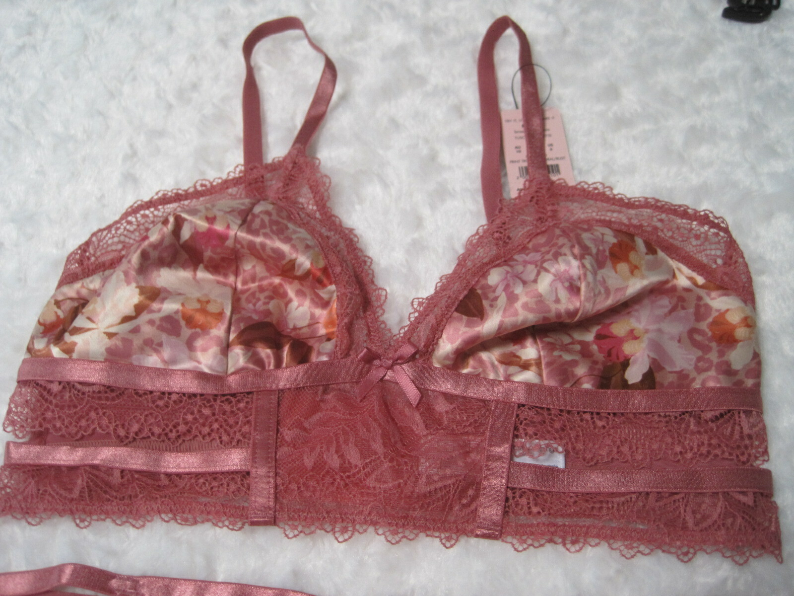 BRAS N THINGS TUSCAN TROPICAL FLORAL/ RUST BRALETTE SIZE 14/36 & MINI V ...