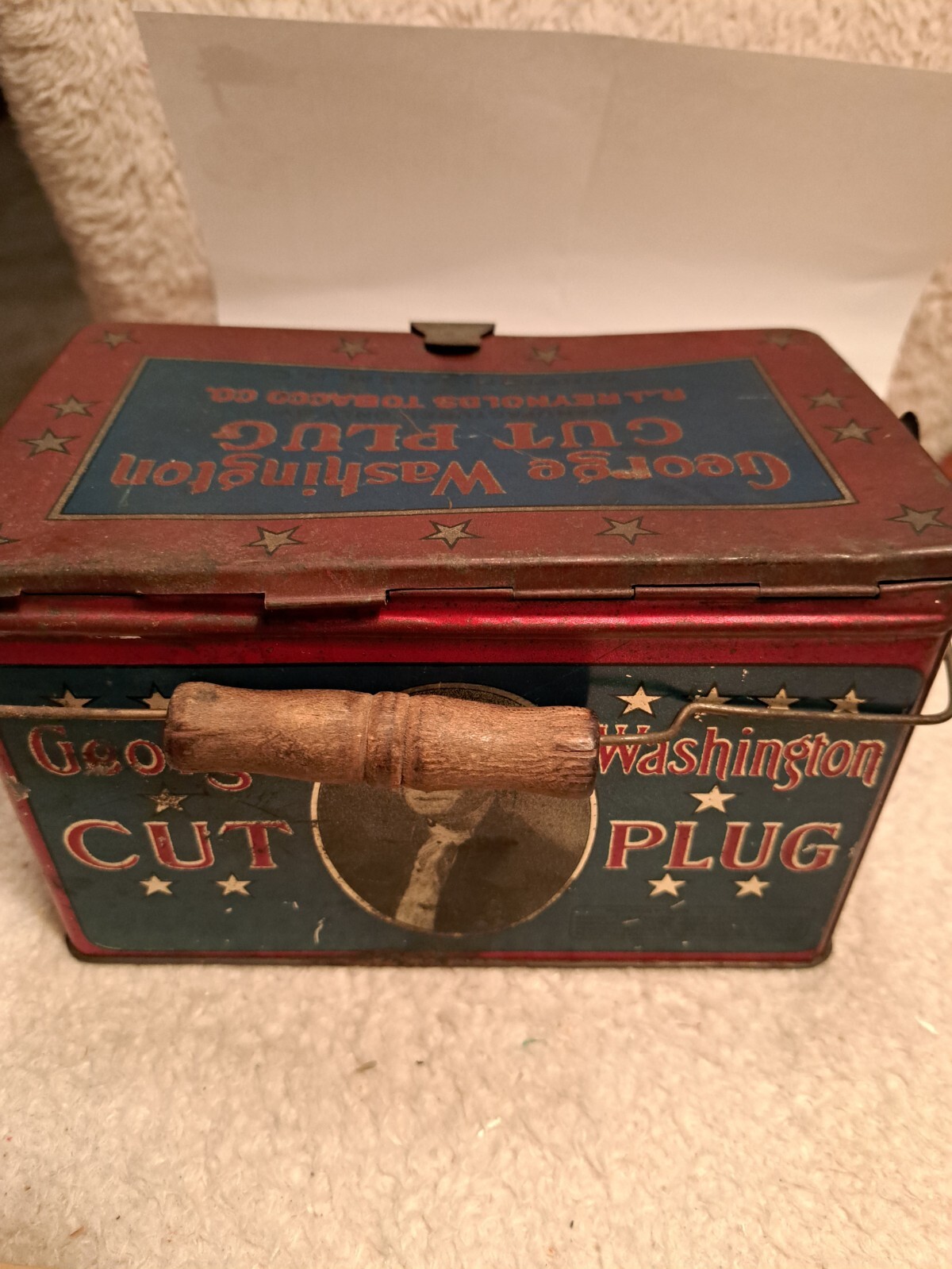 Antique George Washington Cut Plug Adv Tobacco Lunch Box Tin Litho ...
