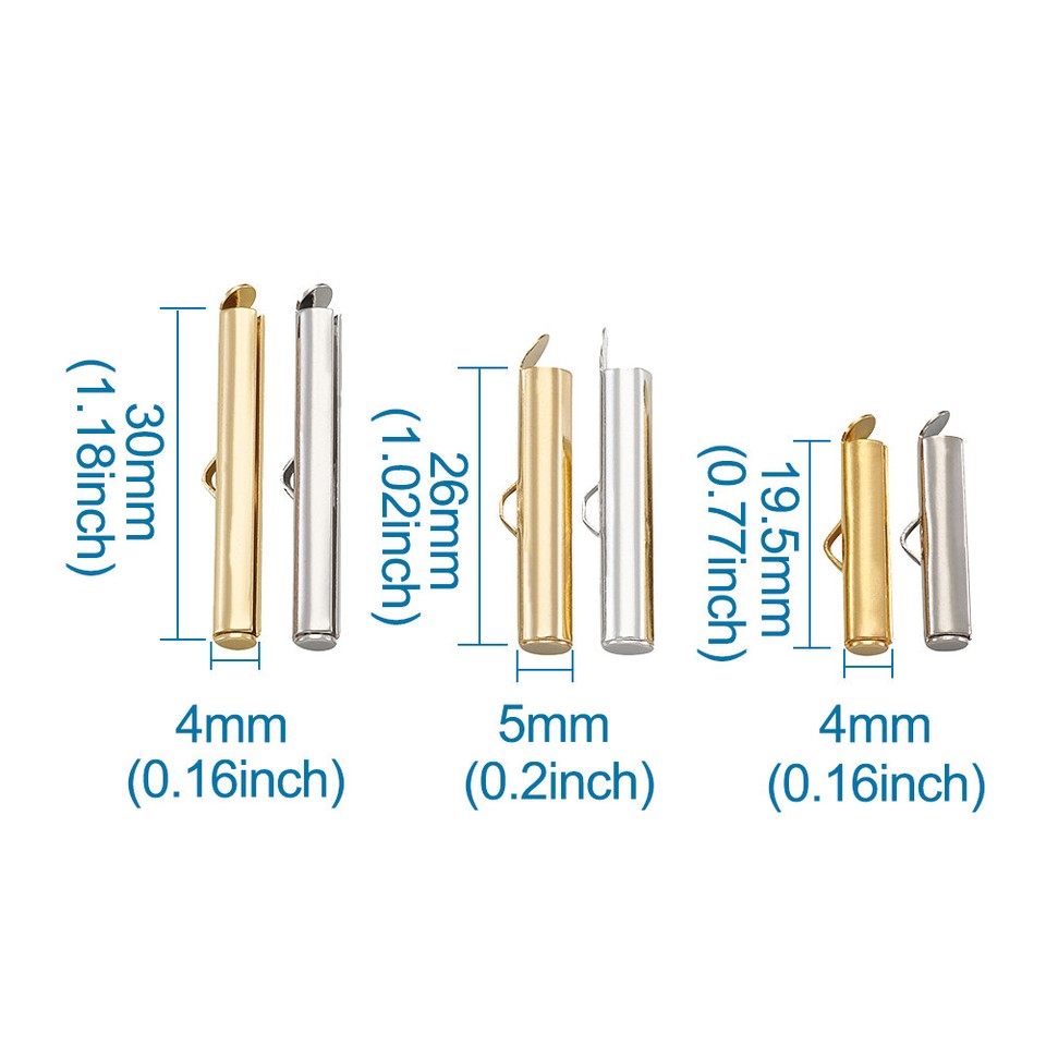 1Box Brass Slide On End Clasp Tubes Slider End Caps Crimp End Tube 19.5 ...