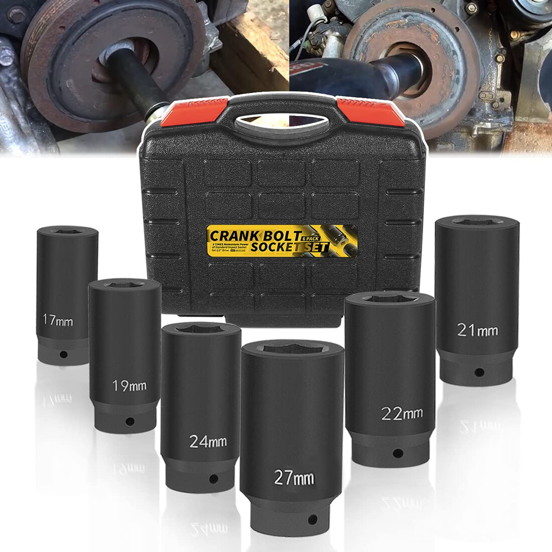 1/2" Metric Crank Bolt Socket Set Harmonic Balancer Impact 17/19/21/22 ...