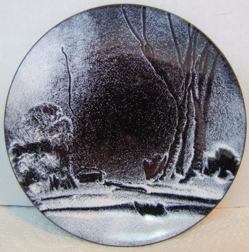 Mid Century GERTE HACKER Enamel Art WINTER SCENE Trinket Dish Tray ...