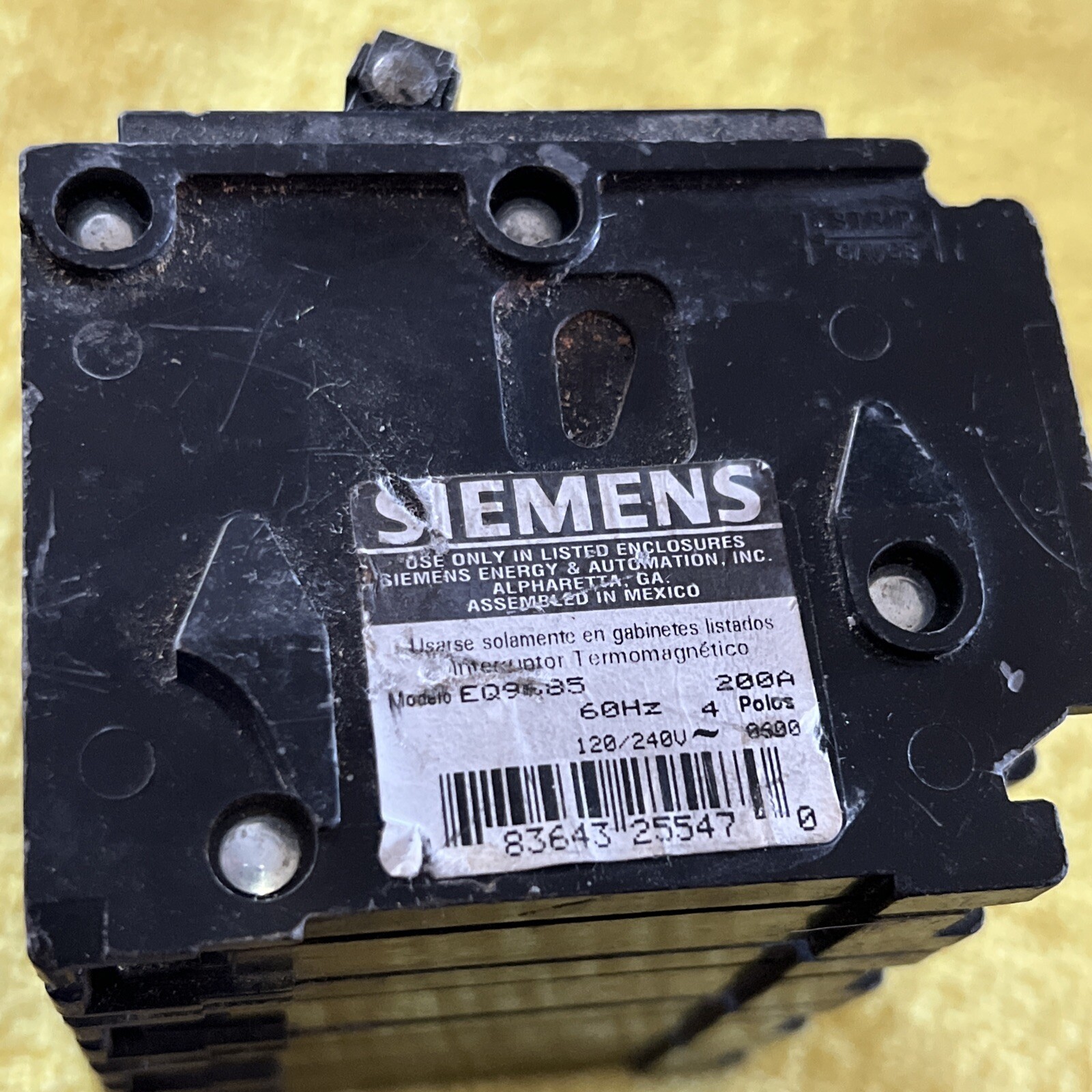 Used Genuine Siemens EQ9685 4 Pole 200 Amp Circuit Breaker 60Hz 120 ...