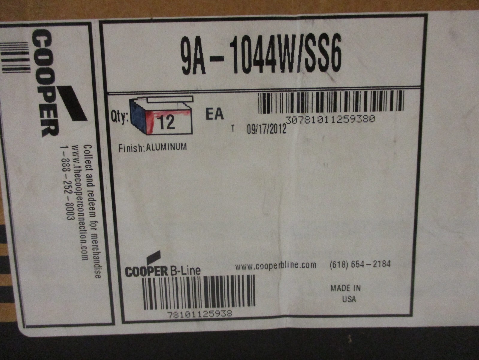 *NEW* (BOX OF 12) COOPER B-LINE 9A-1044W/SS6 CHANNEL SPLICE PLATE ...