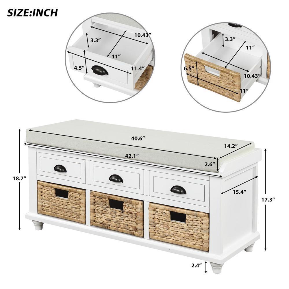 42.1"L Entryway Hall 3 Drawers Baskets Shoe Storage Bench Rack w/Seat ...