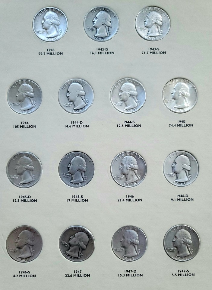 1932-1947 WASHINGTON SILVER QUARTER SET (41 COINS) NO 32 D Or 32 S NICE ...