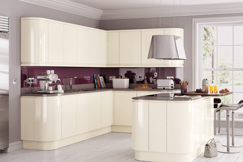 Flat Pack Kitchen Cupboard Units 73.5cm tall Gloss Cream Handleless ...