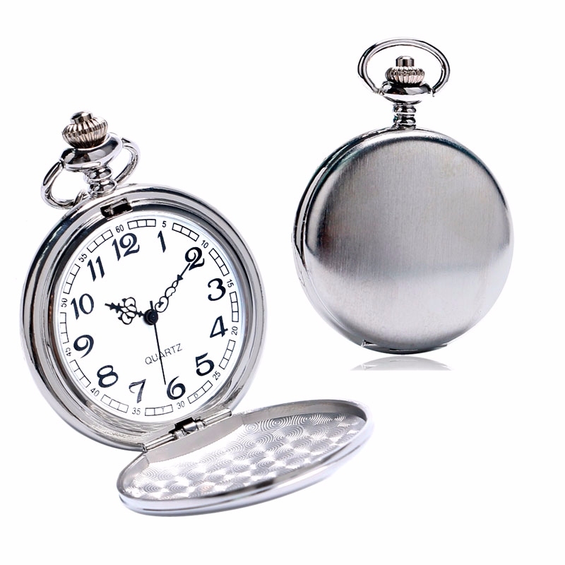 Casual Silver Simple Smooth Design Quartz Pocket Watch Necklace Pendant ...