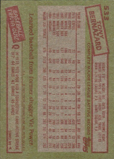 1985 Topps #533 Tony Bernazard Cleveland Indians Baseball | eBay