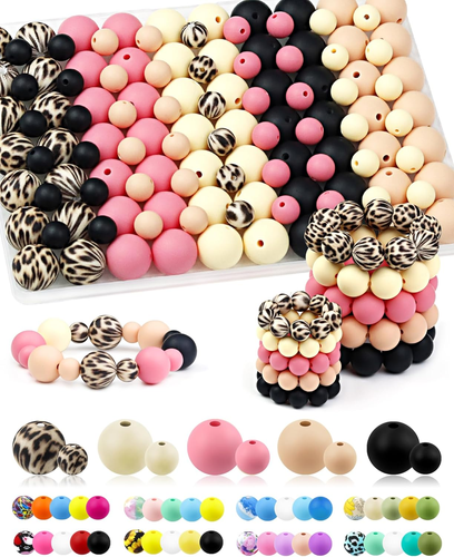 100PCS Silicone Beads, 9Mm & 15Mm Silicone Beads for Keychain Making ...