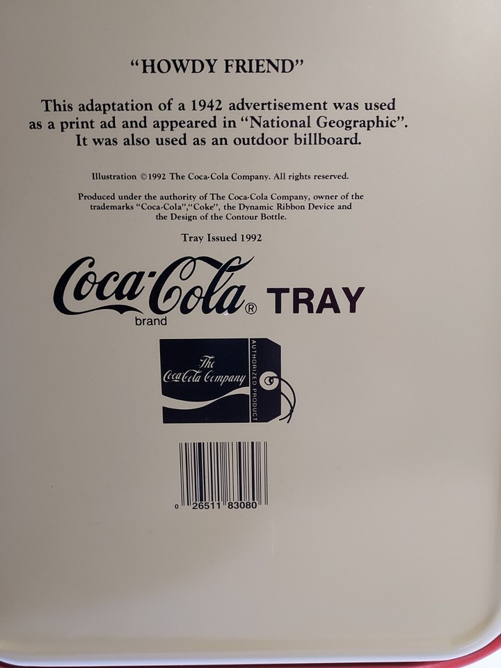 Coca-Cola 1992 Howdy Friend Reproduction Flat Rectangle Tray Coca-Cola ...
