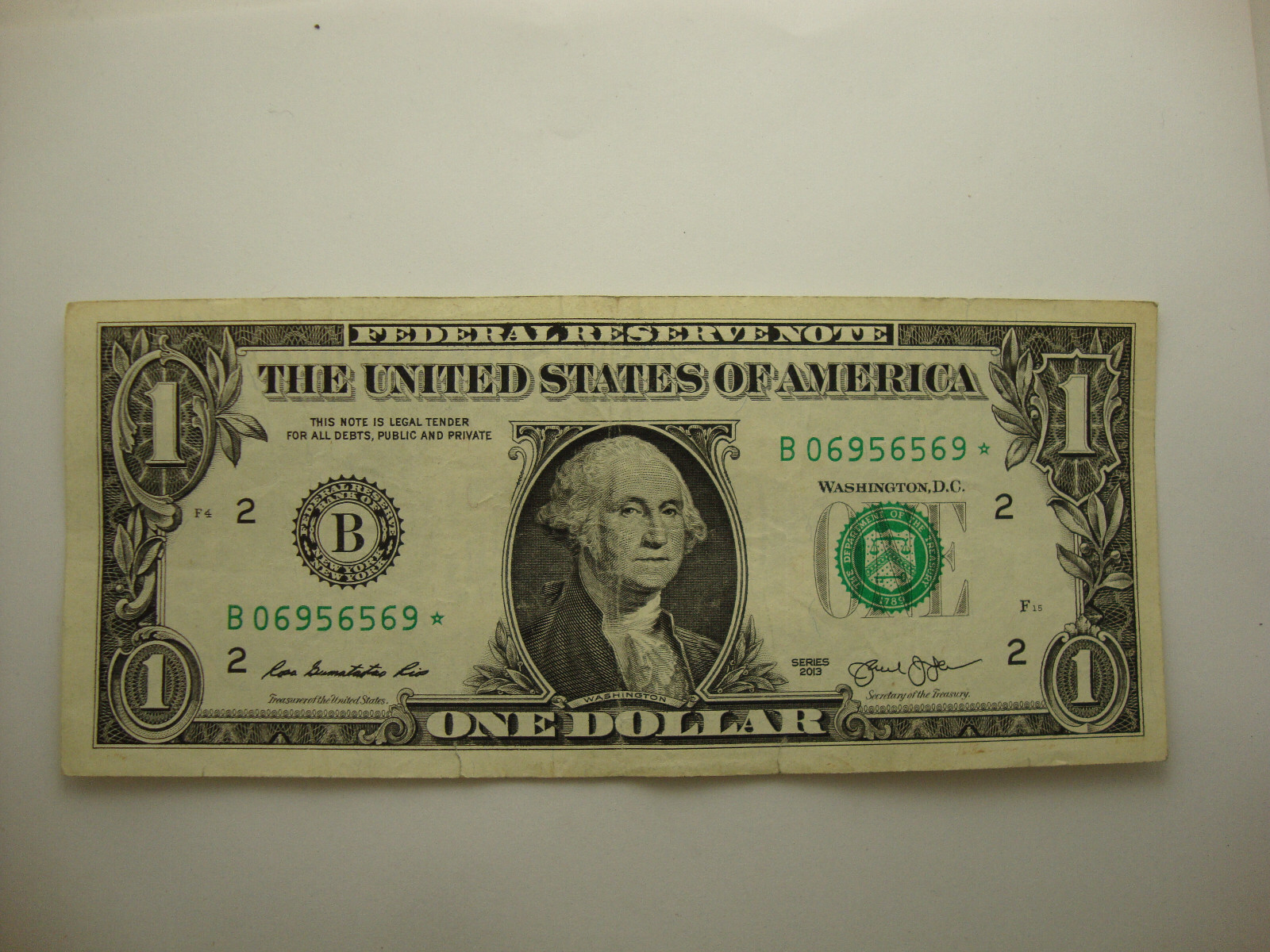 2013 $1 DOLLAR BILL/STAR NOTE/(B) DUPLICATE/NEW YORK/RARE/COLLECTABLE ...