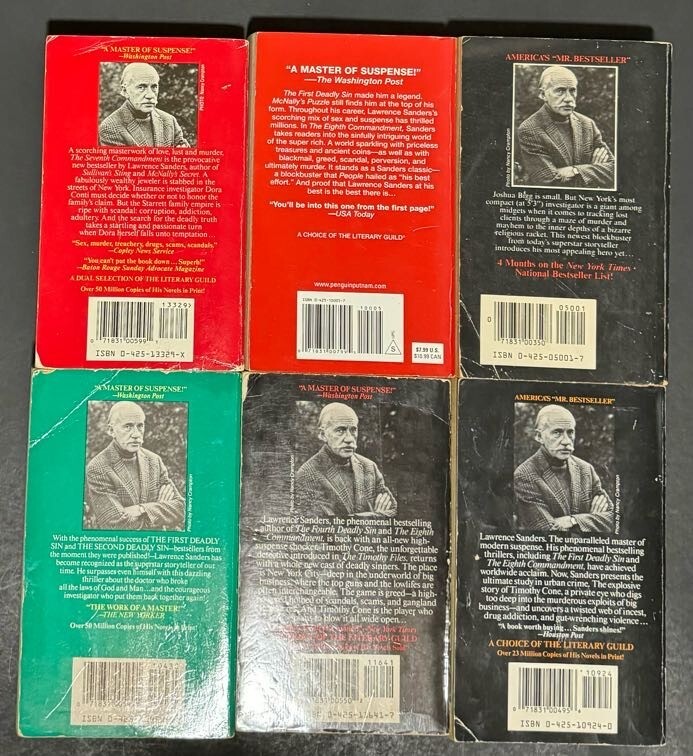 6 Lawrence Sanders Books- Two Complete Series- Commandment and Timothy ...