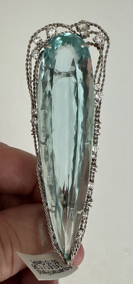 Beautiful Brazil 143.61ct Aquamarine & Diamond Platinum Pendant | eBay