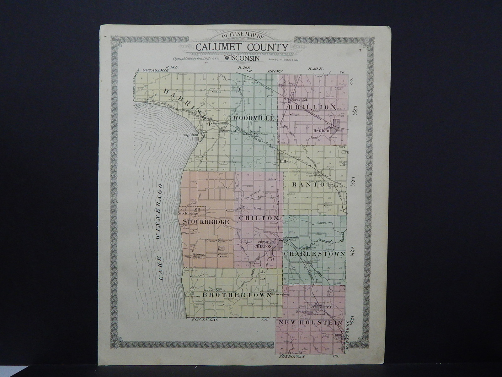 Wisconsin Calumet County Map 1920 L23#77 | eBay