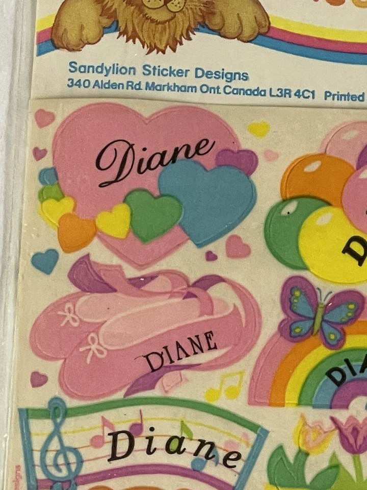 Vintage Sandylion One Sheet of Stickers 1988 Namedroppers Diane NOS | eBay