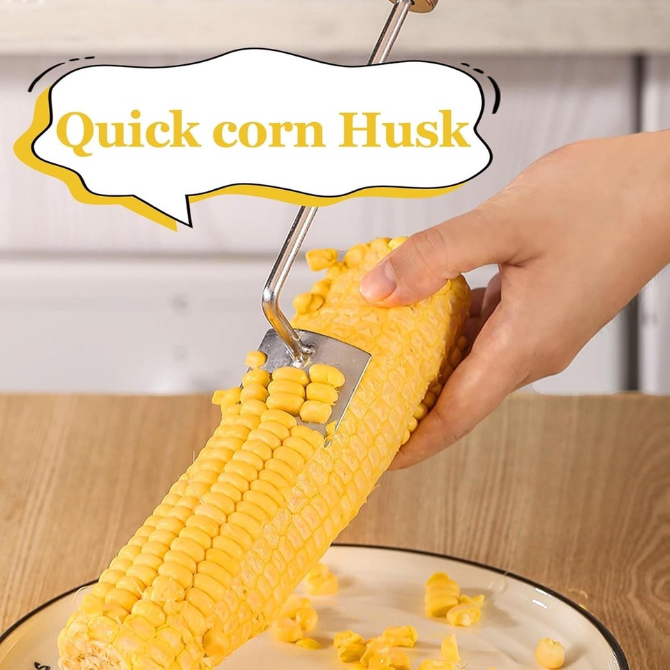 2x Corn Peeler Stainless Steel Corn Cob Stripping Tool w/Hook Long ...