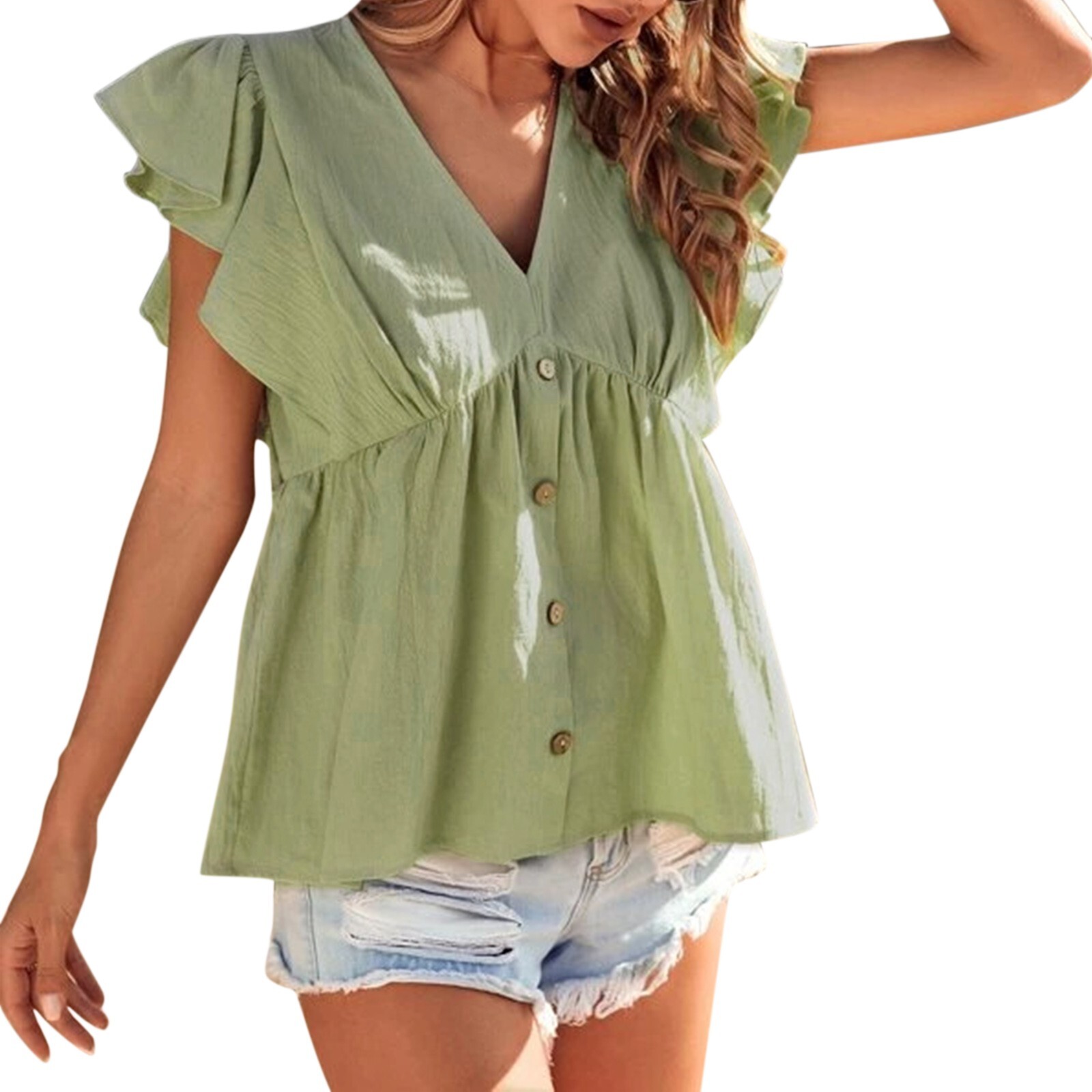 Womens Summer Shirt V Neck Casual T Shirt Puff Sleeve Women S Top Solid ...