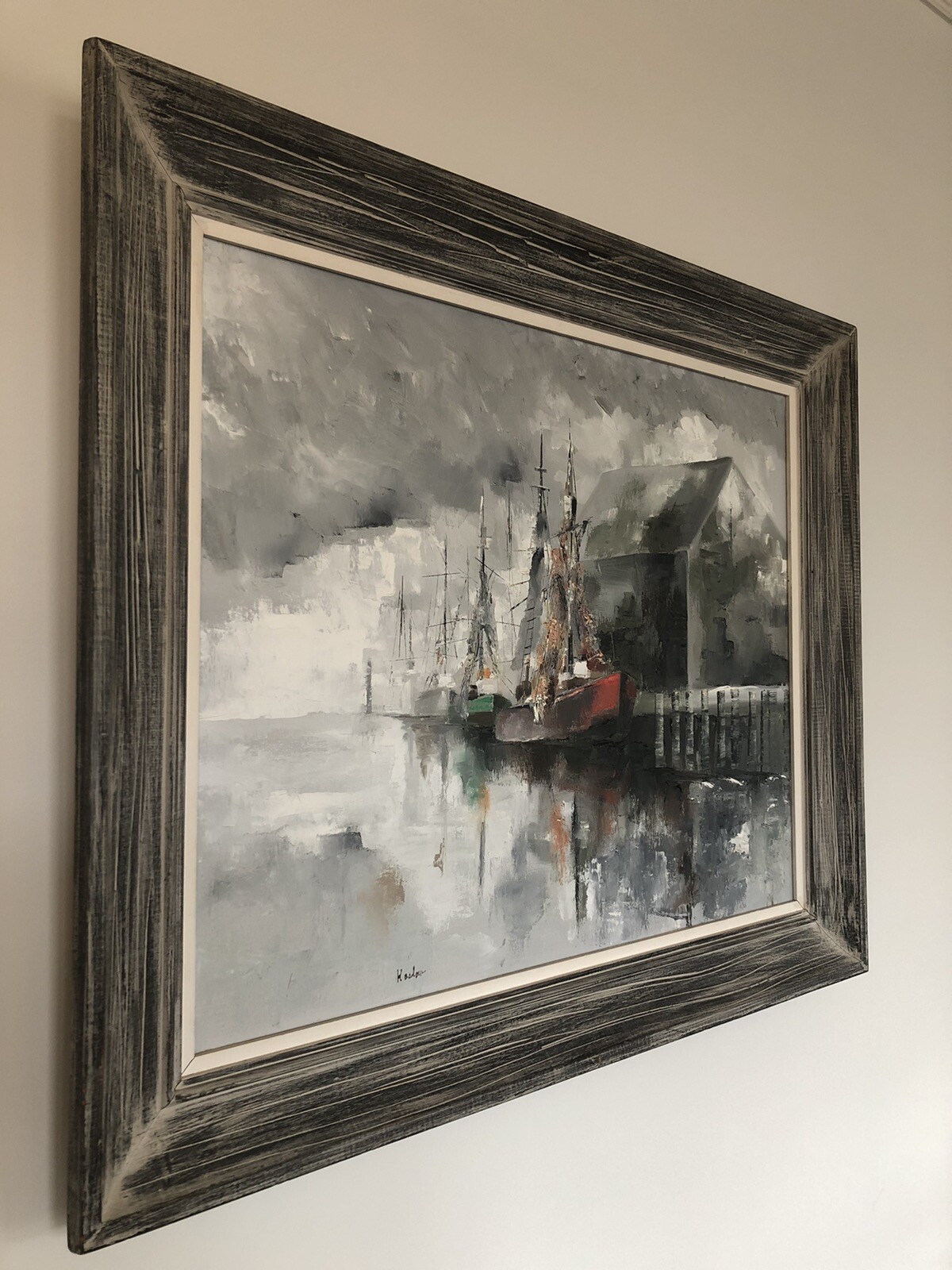 Original Art Fishing Boat Shipyard Harbor Dock Painting by Koslow Oil ...