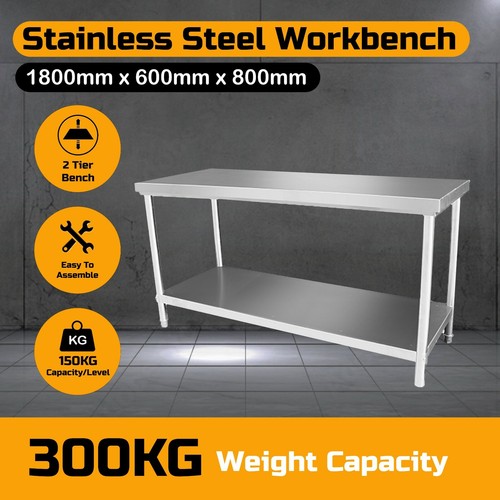 180CM STAINLESS STEEL METAL 2 TIER WORKBENCH KITCHEN BENCH FREEZER ...