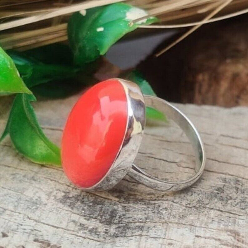 Coral Gemstone Ring 925 Sterling Silver Handmade Bohemian Ring All Size ...