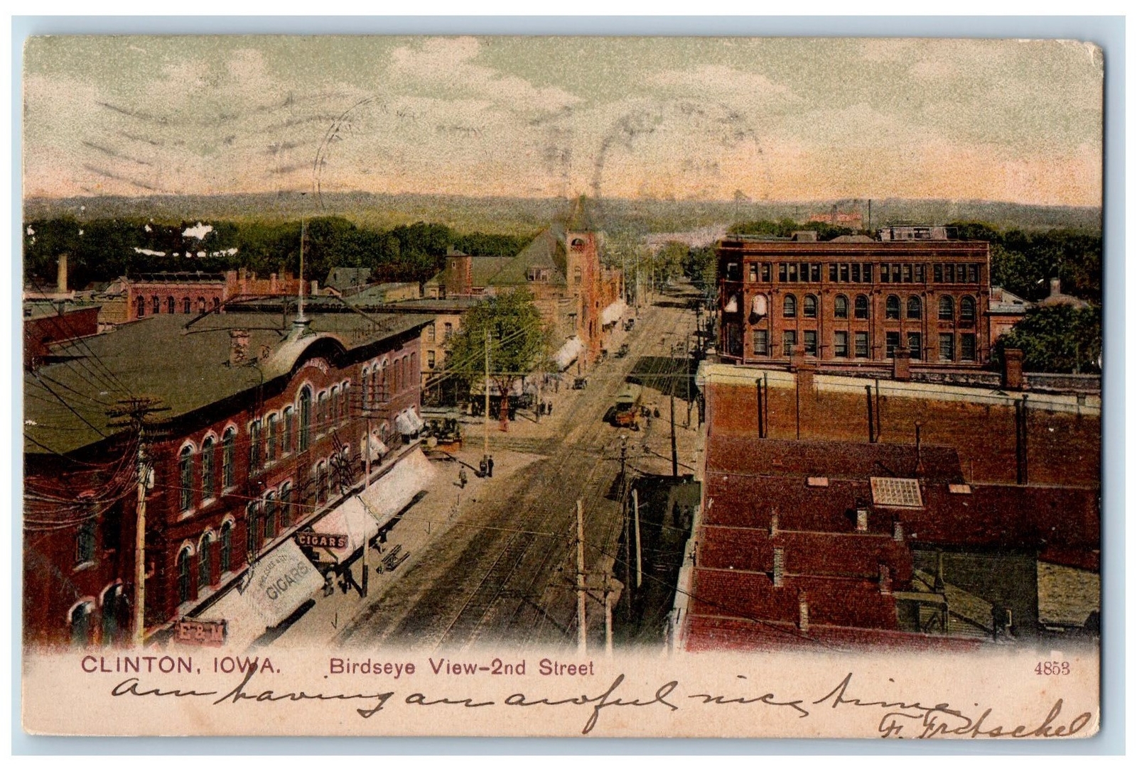 Clinton Iowa IA Postcard Bird's Eye View Of Second Street 1907 Cigar ...