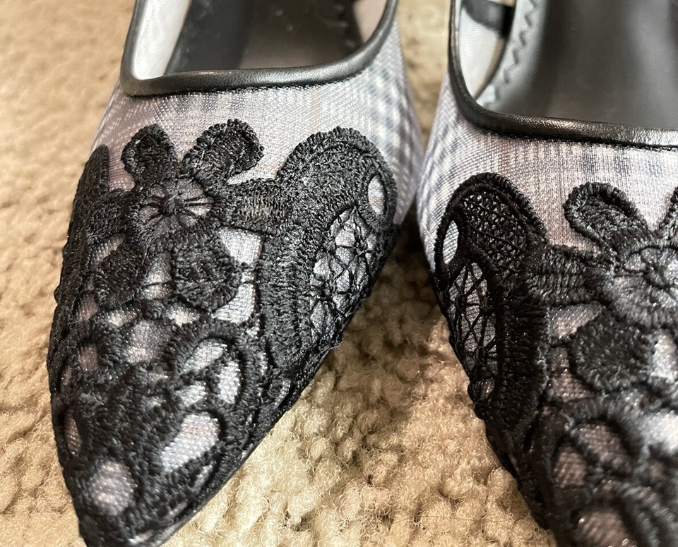 NWOB Karl Lagerfeld Paris Black Mesh Lace Rey 2 Heel Pump Womens 8M/38 ...