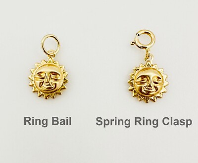 14K Solid Yellow Gold Mini Sun Charm Pendant w/Ring Bail or Spring ...