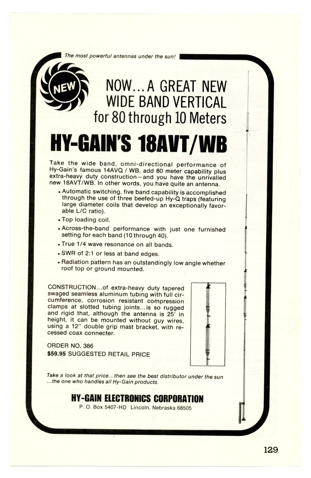 QST Ham Radio Magazine Ad HY-GAIN's 18AVT/WB Wide Band Vertical (4/72 ...