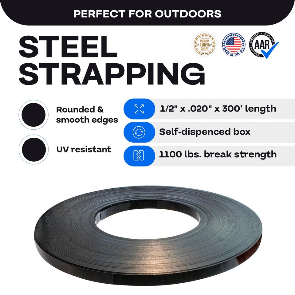 1/2 x 300 Steel Strapping Coil 1100 Lbs Break Strength Portable Self ...