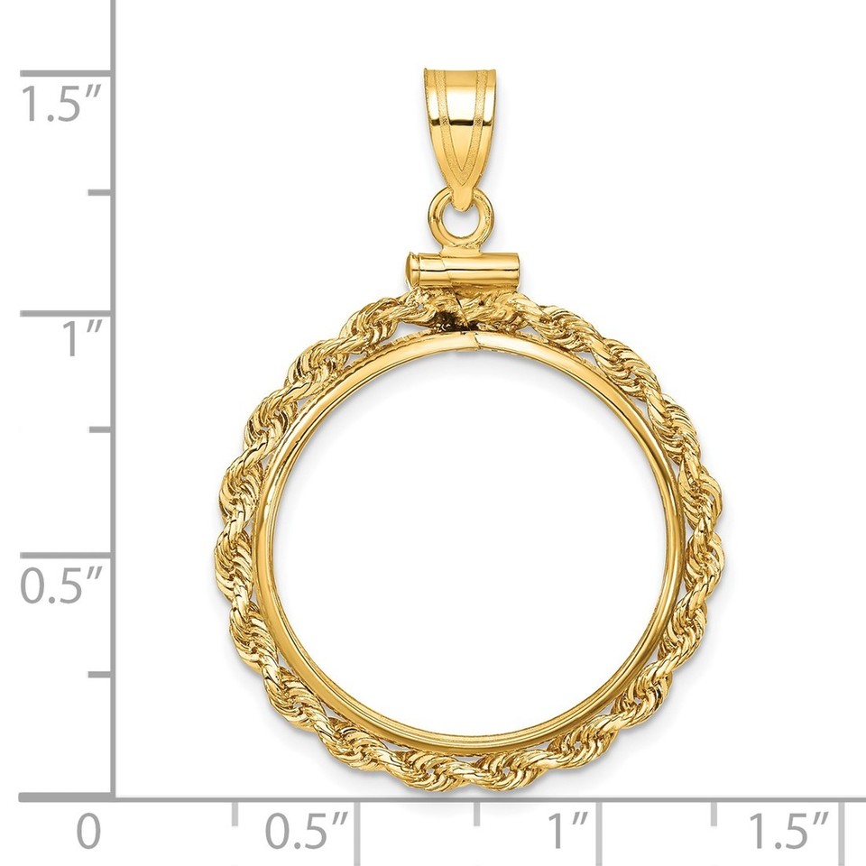 14k Yellow Gold 2mm Rope Screw Top 22mm Coin Bezel Pendant | eBay