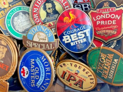 VARIOUS USED METAL PUMP CLIPS / BADGES - BITTER ALE BEER LAGER PUB HOME ...