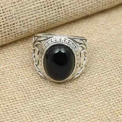 Black Onyx Gemstone Statement Ring 925 Sterling Silver Men's Ring All Size D65 | eBay