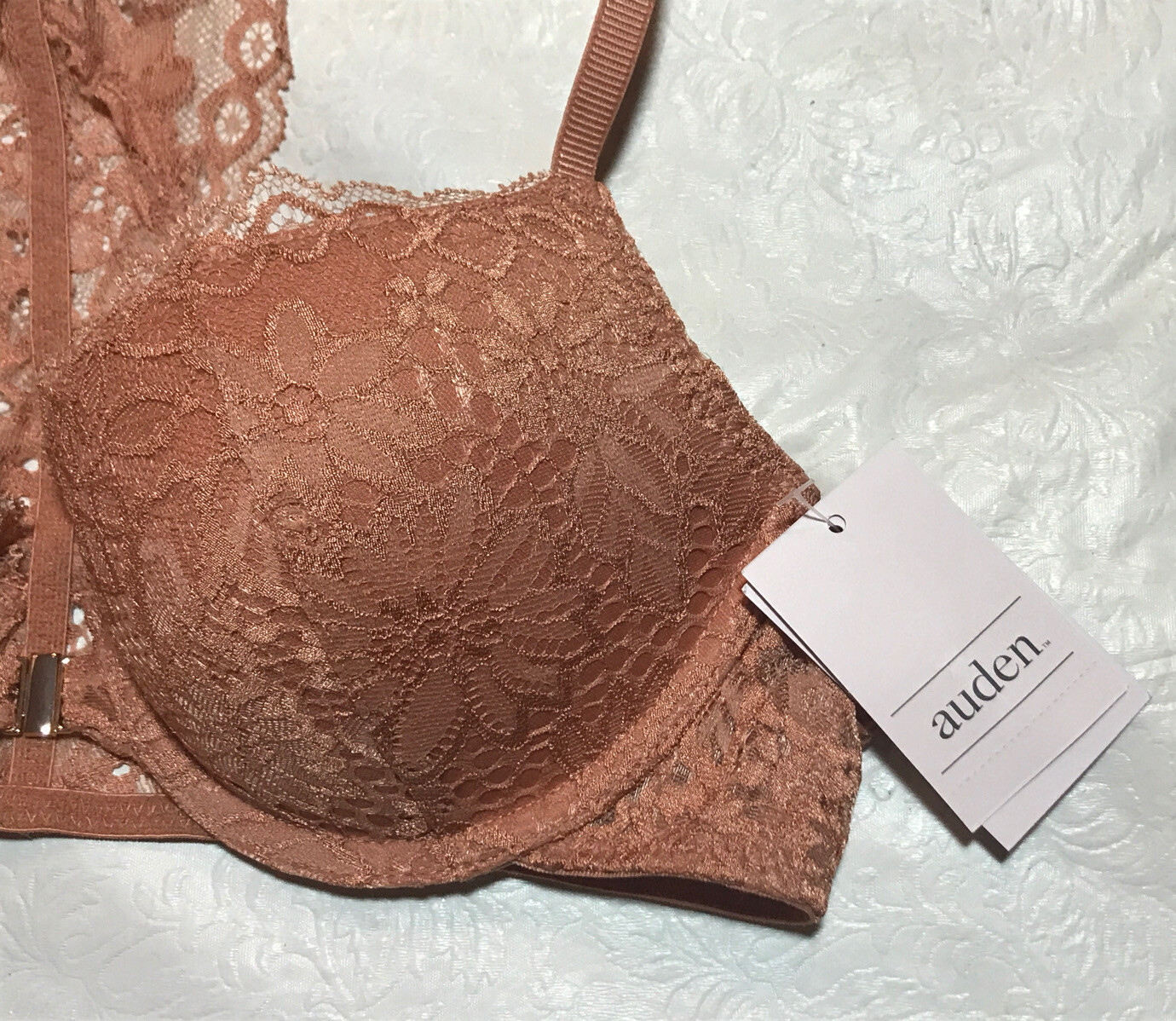 Auden Cosmic Rust Lace Plunge Coverage Push Up Racerback Bra Women’s ...