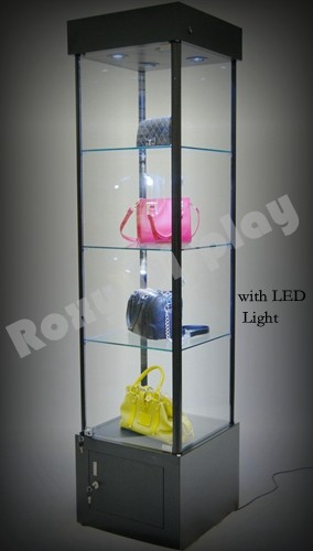 Tower Black Full Vision Showcase Display Assembled W/LED Lights #SC ...