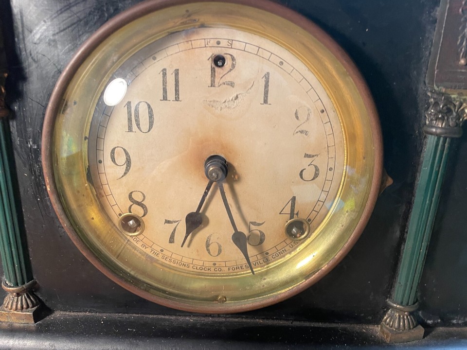 Antique Sessions Black Solid Wood 4 Pillar Mantle Clock Repair Restore ...