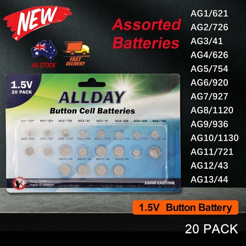 20 Mixed Assorted ALKALINE BUTTON CELLS Batteries AG1/2/3/4/5/6/7/8/9 ...