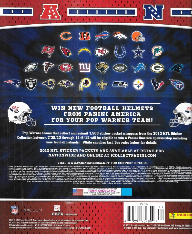 Panini NFL Football Album Collection Contains 10 Starter Unused ...