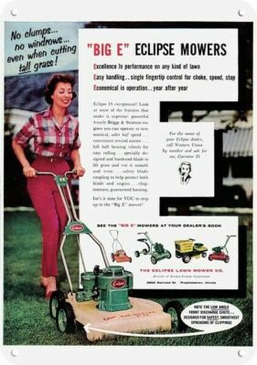 1959 Woman Mows Lawn w/ ECLIPSE PUSH LAWN MOWER Decorative DECORATIVE ...