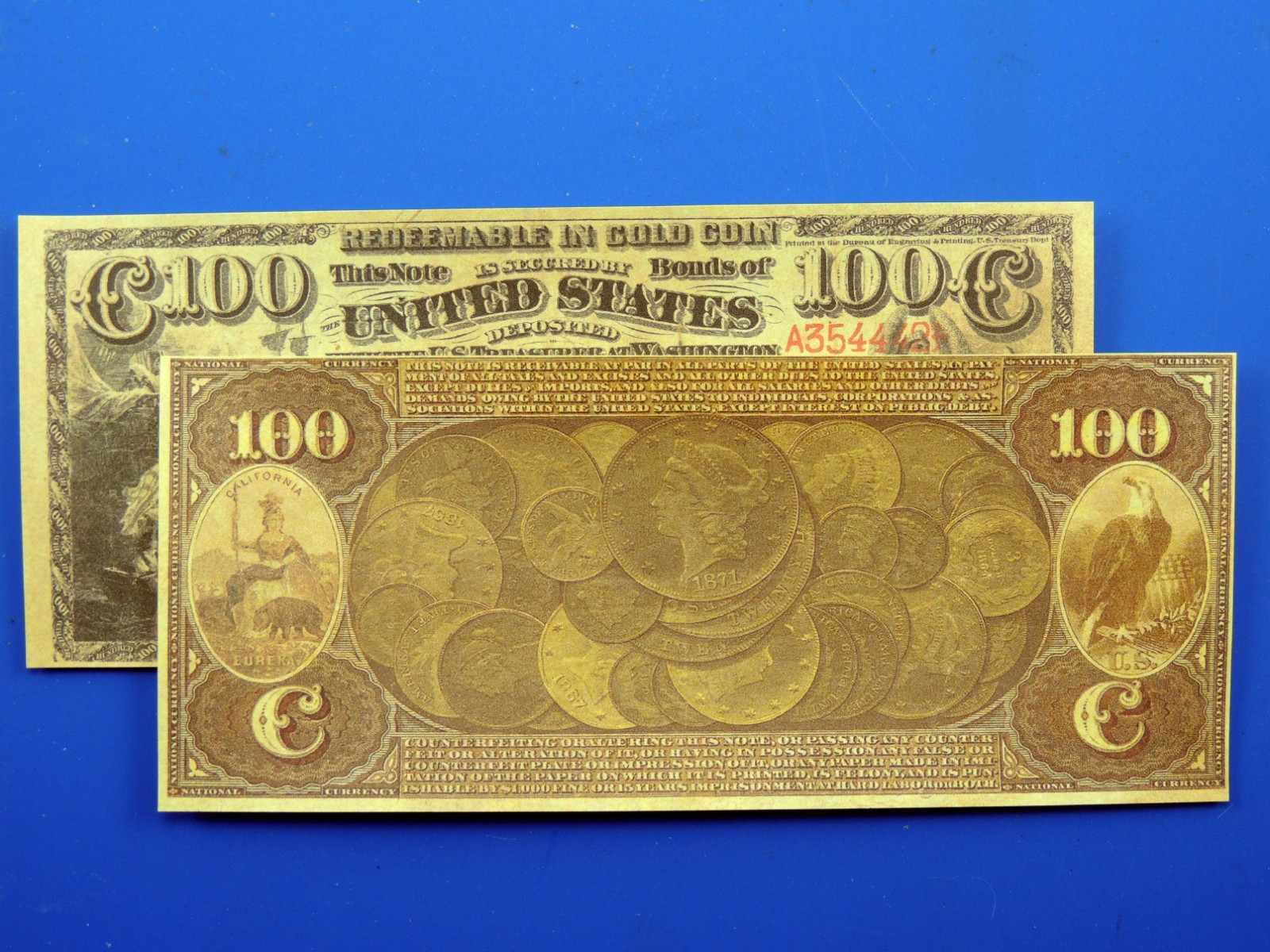 Reproduction $100 1875 National Gold Bank Note US Paper Money Currency ...