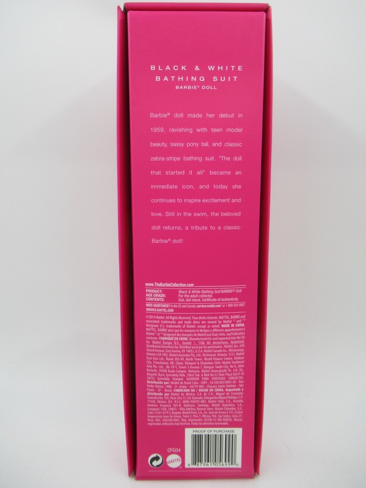 BARBIE Black & White Bathing Suit Mattel 2014 Black Label Commemorative ...