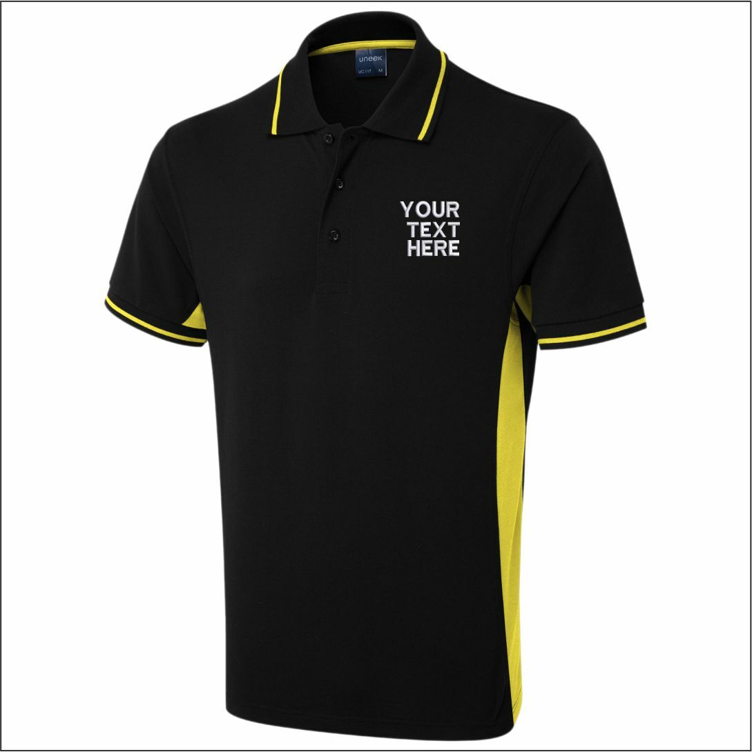 Personalised Embroidered Uneek Two Tone Polo Shirt Custom Text Casual ...