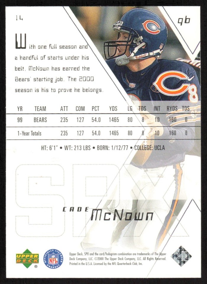 2000 SPx Cade McNown #14 Chicago Bears | eBay