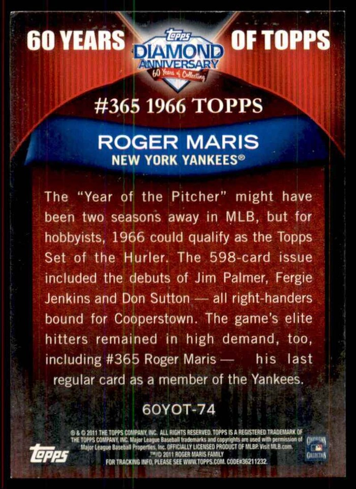 2011 Topps 60th Anniversary Roger Maris Kansas City Chiefs #365 | eBay