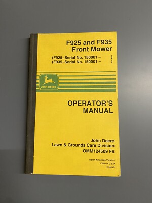 John Deere F925 and F935 Front Mower Operator Manual OMM124509 | eBay