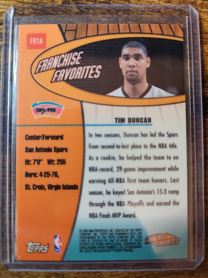 1999-00 Bowman's Best Tim Duncan Franchise Favorites Insert #FR1A Spurs ...