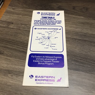 Eastern Airlines Express Flight Schedule Oct 1, 1986 | eBay