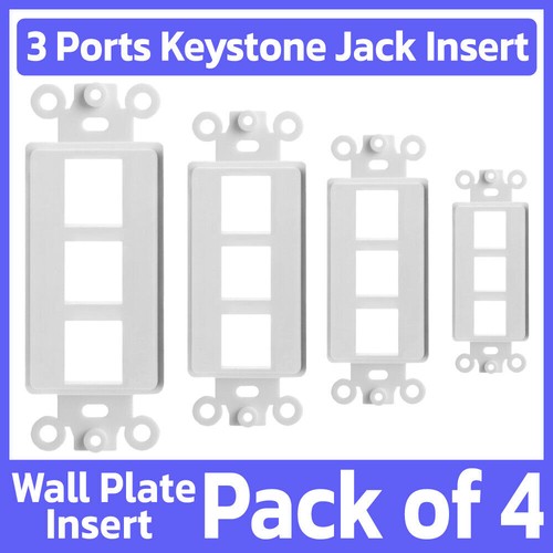 4 Pack Keystone Wall Plate Insert Three Port 3 Hole Jack fits Decora ...