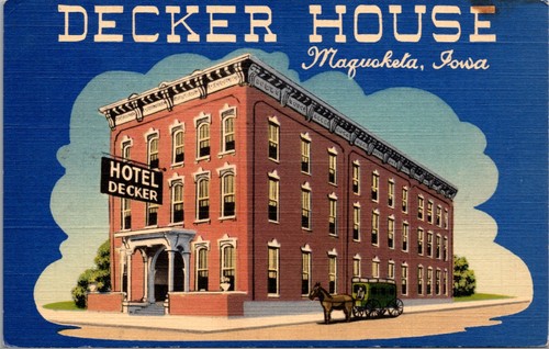 Decker House Hotel Maquoketa Iowa Horse and Delivery Wagon View Linen ...